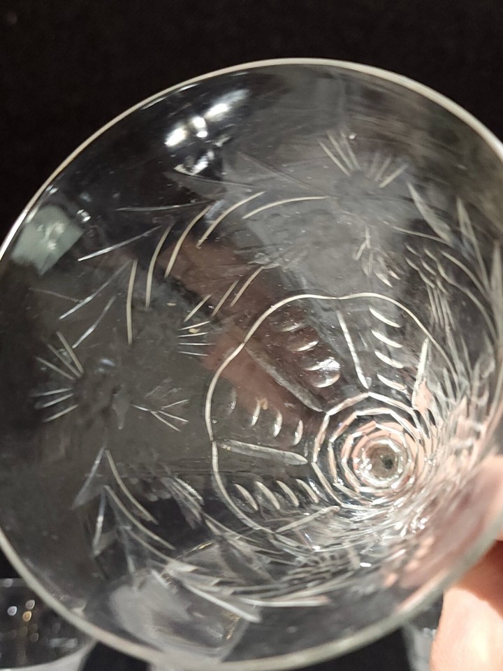 SET OF 4 - Early Seneca Crystal 190-22 Wheel Cut Etched 8 1/4" WATER ...