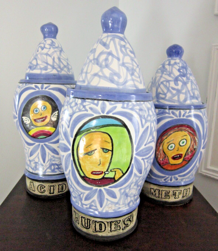 Set of 3 Apothecary Jars QUAALUDES METH ACID Ed Brownlee Pottery ...