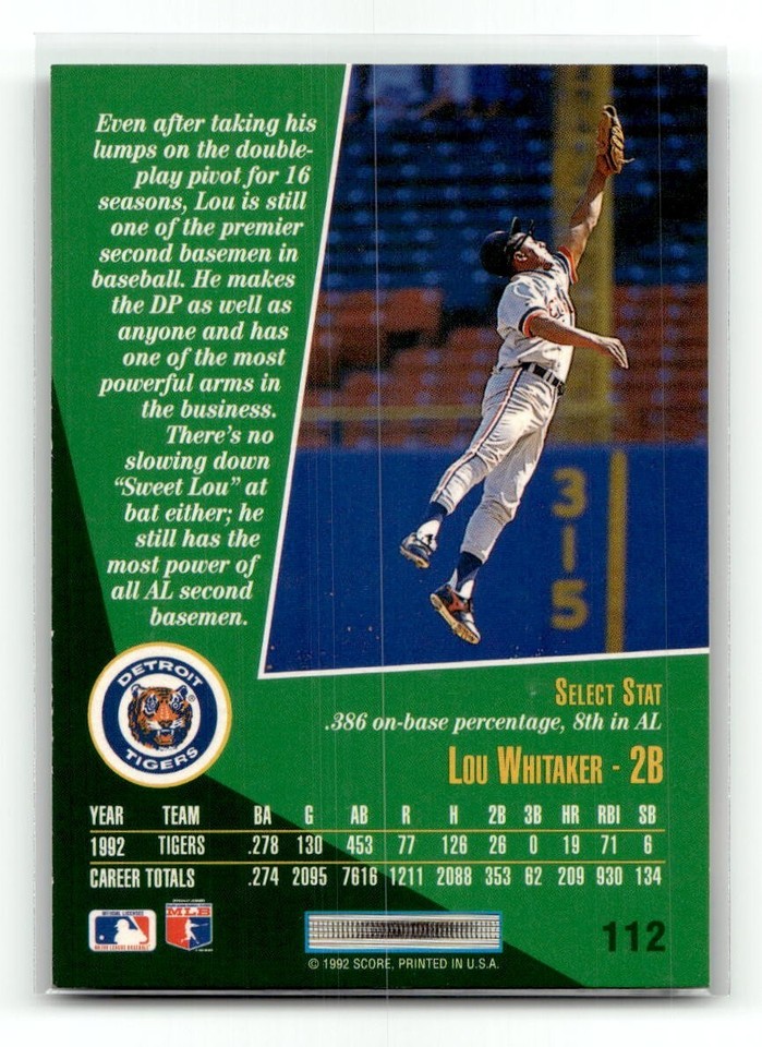 1993 Select Lou Whitaker Detroit Tigers #112 Baseball Card | eBay
