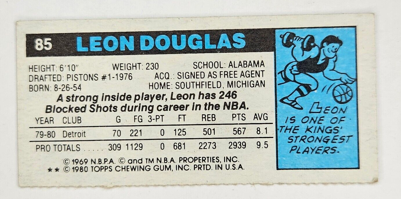 1980-81 Topps Single Separated Panel #85 LEON DOUGLAS Kings | eBay