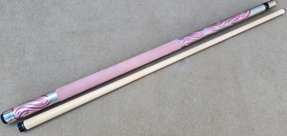 Players F-2780 Pool Cue, Pink Flames, Suede Wrap, Choice Shaft Diameter ...