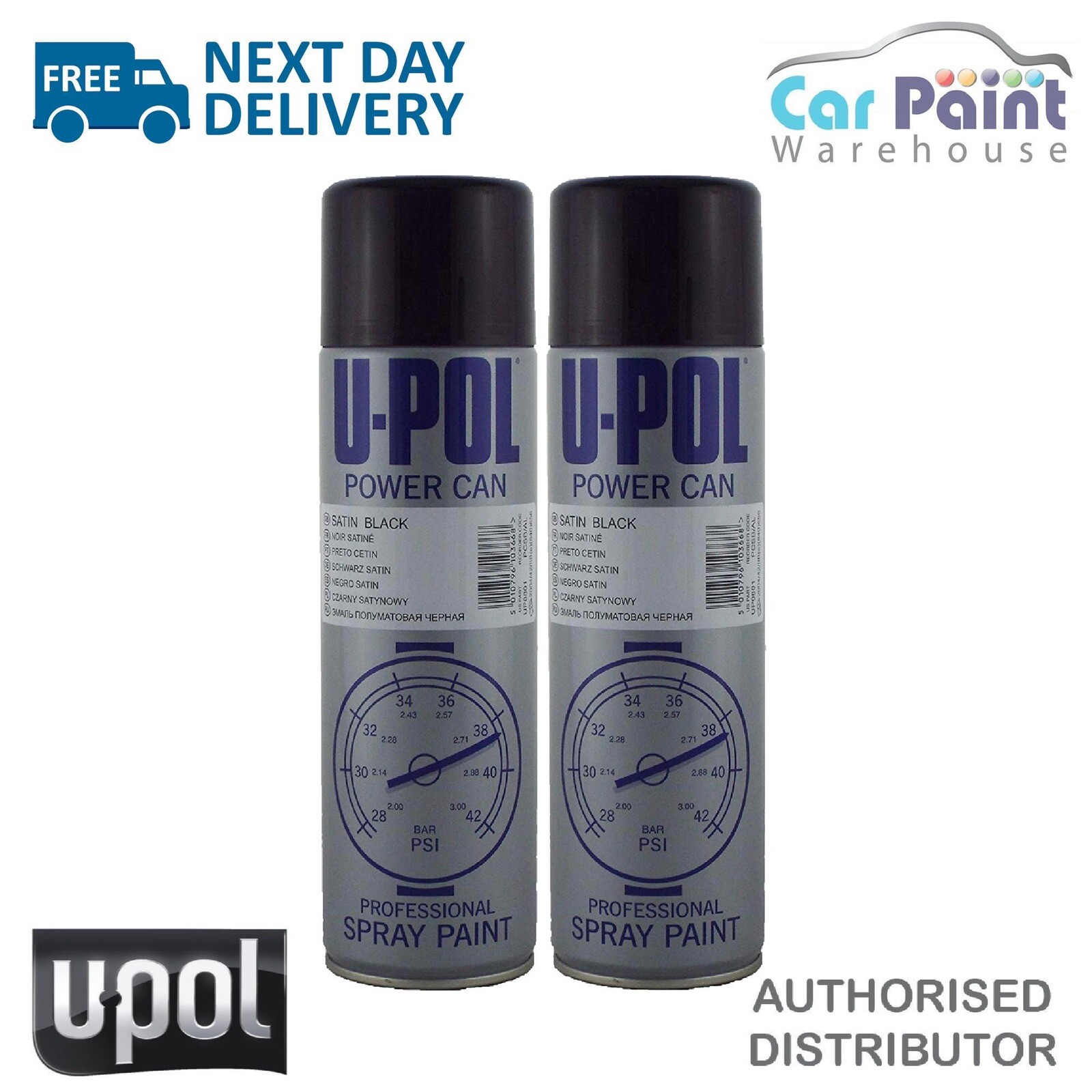 2 x U-POL Power Can Satin Black 500ml Aerosol Spray Cans UPOL Powercan ...