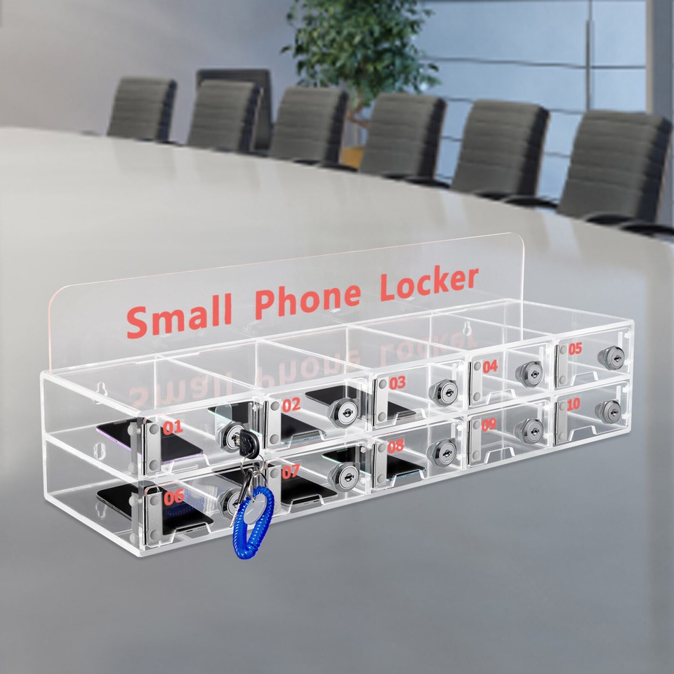 10 Slots Cell Phone Locker Box Transparent Acrylic Storage Box W/Locks ...