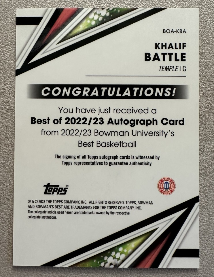 2022-23 BOWMAN'S BEST U KHALIF BATTLE TEMPLE AUTOGRAPH AUTO | eBay