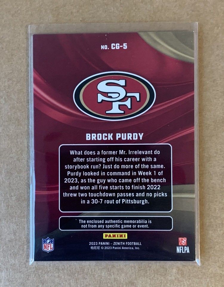 2023 Panini Zenith - Color Guard #CG-5 Brock Purdy (MEM) | eBay