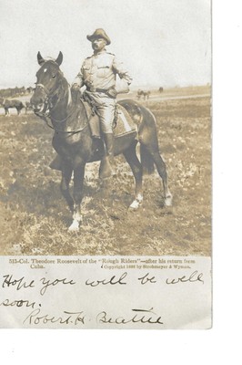 POLITITICAL RPPC REAL PHOTO TEDDY ROOSEVELT ON HORSE IN UNIFORM 515 ...