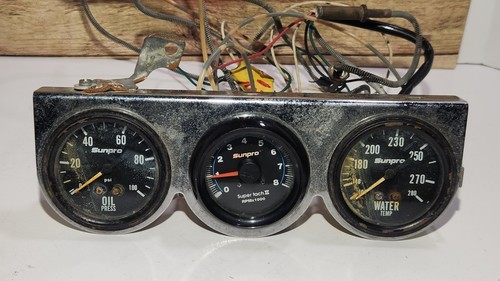Sunpro Super Tach II Oil Water Temp Triple Gauge Set Black Chrome ...