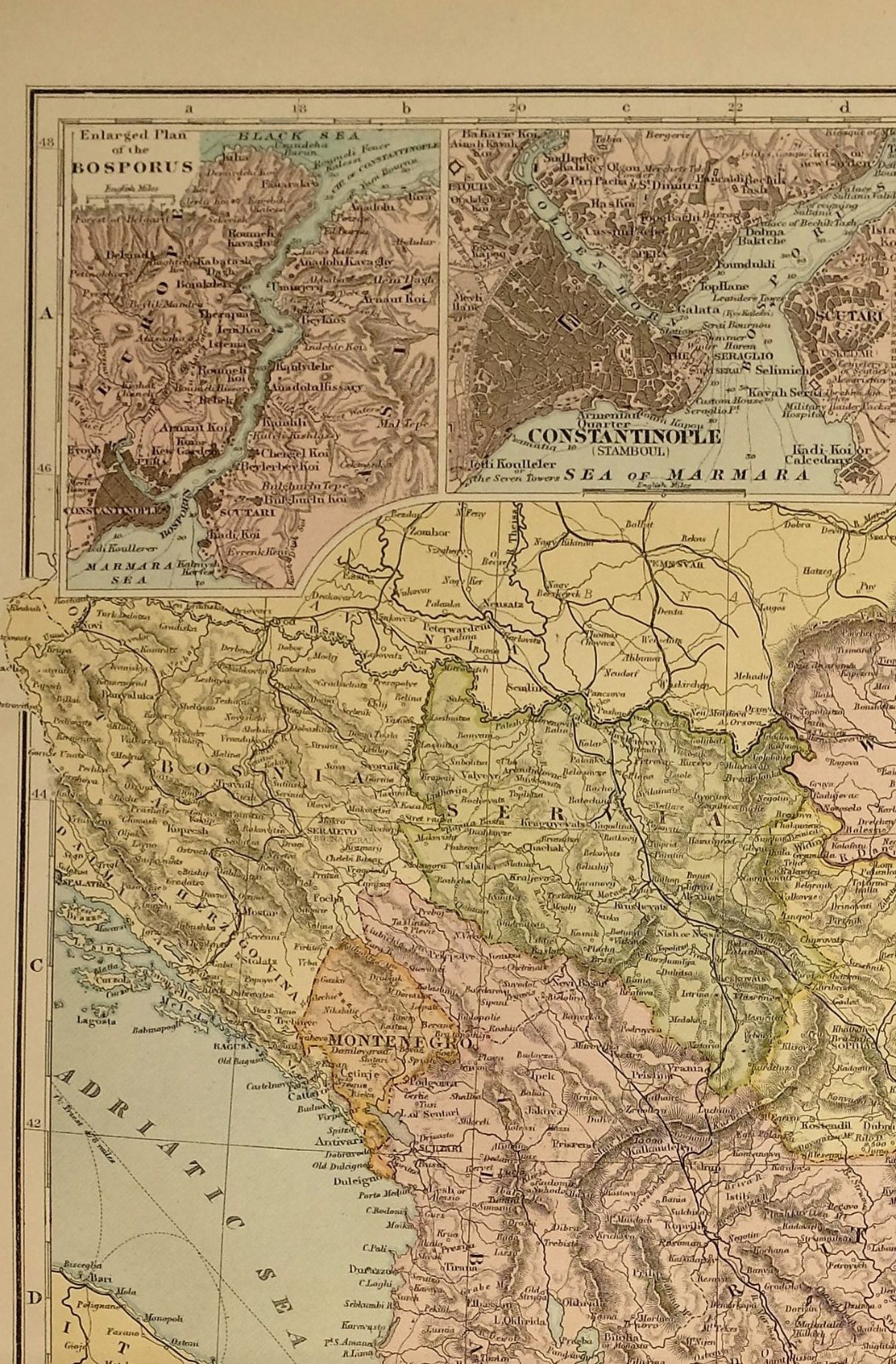 1898 ANTIQUE MAP TURKEY IN EUROPE ROMANIA SERVIA MONTENEGRO GREECE ...