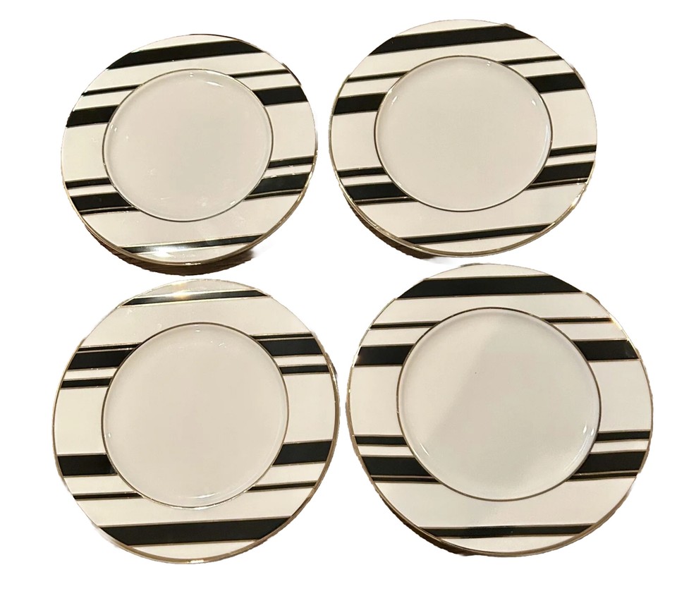 Mikasa Color Studio Salad Dessert Plates Black White Gold Bone China ...