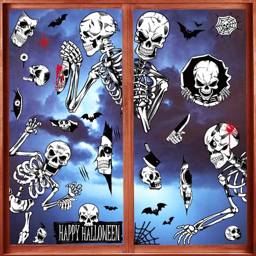 Halloween Window Stickers, 8 Sheets Halloween Skeleton Window Clings ...