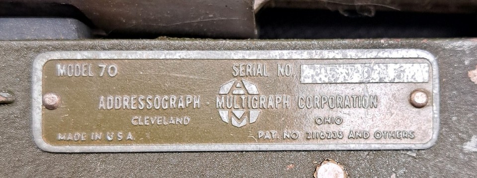 RARE WWII Addressograph-Model 70-Notch Dog Tag Medical Imprinter- HARD ...