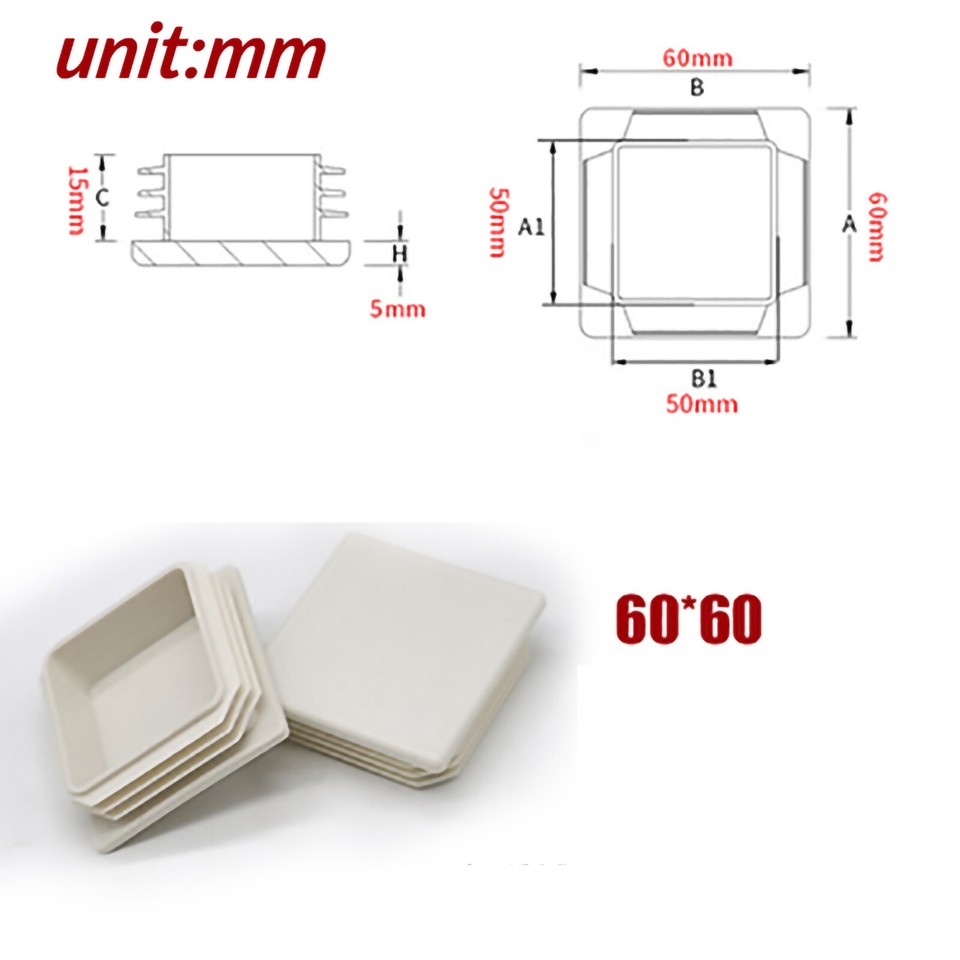 Rectangular Plastic End Caps Blanking Plugs Tube Inserts Bungs White ...