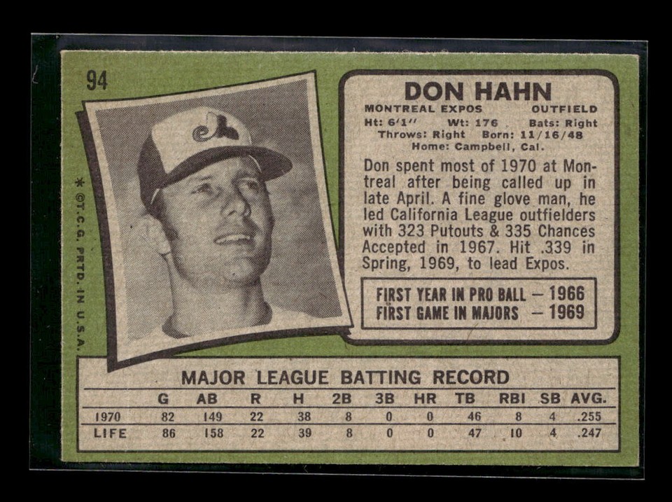 1971 Topps #94 Don Hahn | eBay