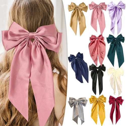 1-3Pcs Hair Bows for Women Girls Large Hair Ribbons Long Tail Silky ...