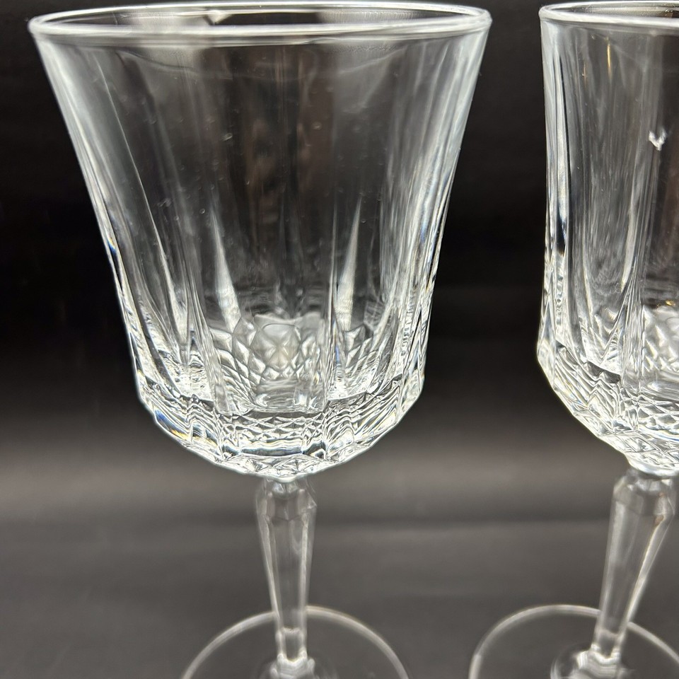 Cut Heavy Crystal Wine Water Glass 8 inch Tall Six Sided Stem Set of ...