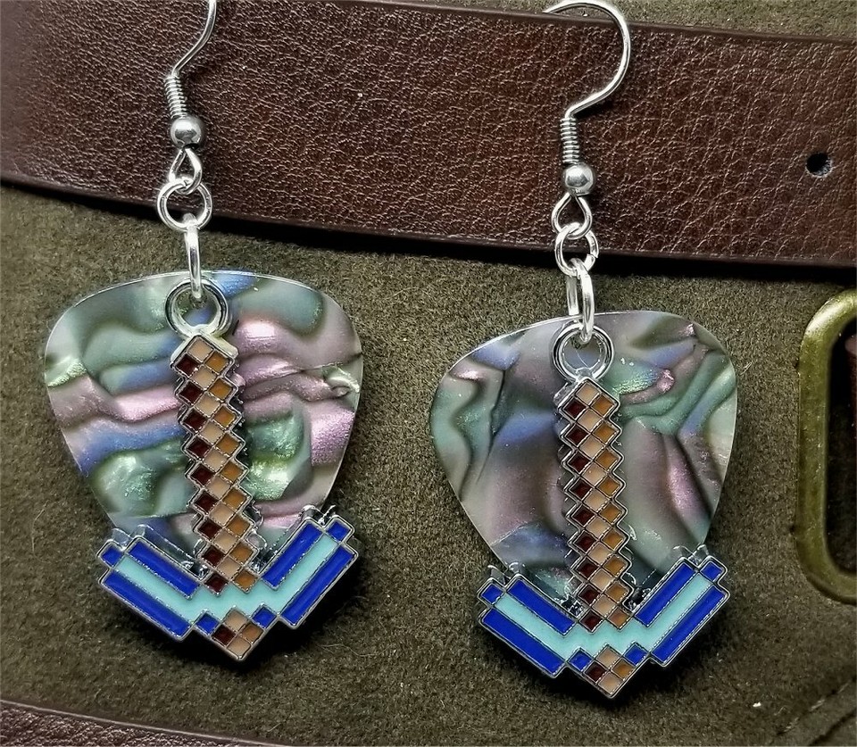 Minecraft Pickaxe Charm Guitar Pick Earrings - Pick Your Color | eBay