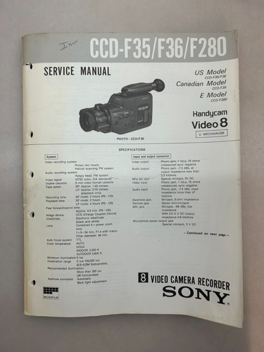 Sony CCD-F35 F36 F280 Original Service Manual Free Shipping | eBay