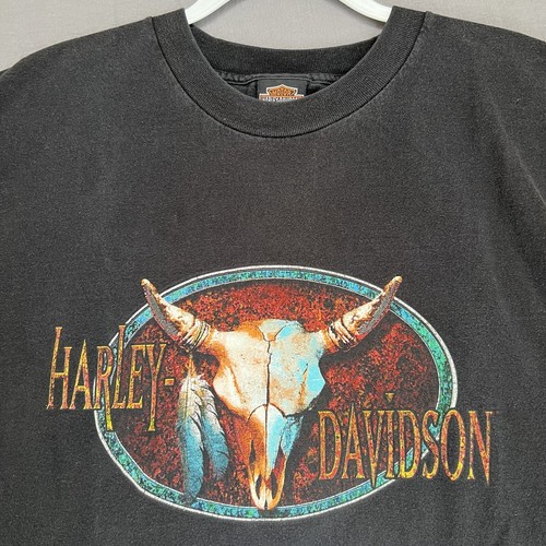 Vintage Harley Davidson Cow Skull Men’s 3XL Black T Shirt Warr’s London ...