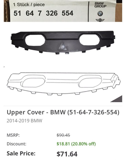 Genuine BMW Air Intake Radiator Support Upper Cover X6 OEM 51647326554 ...