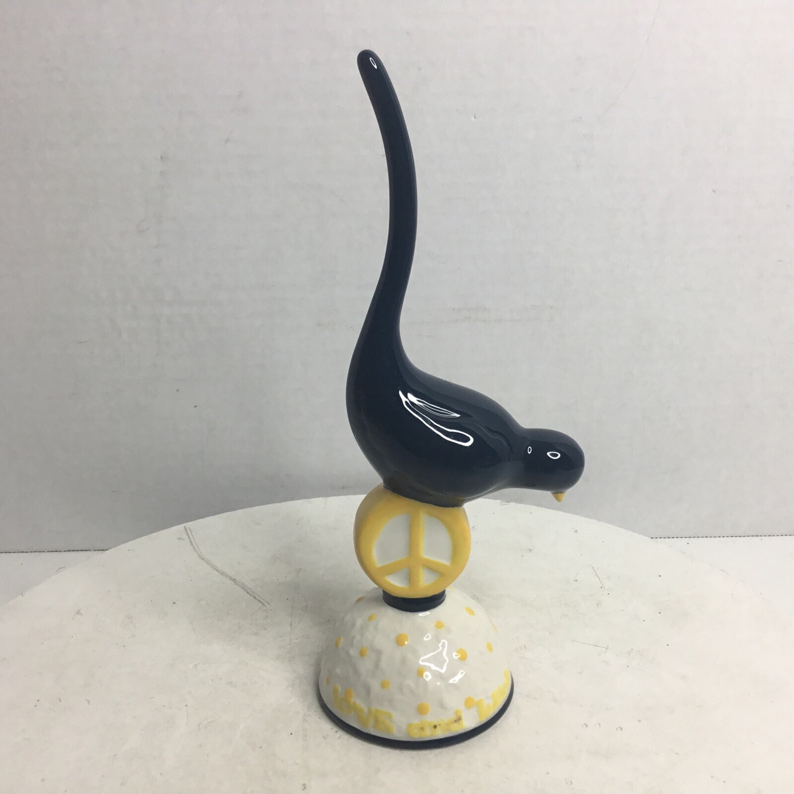 Ceramic Peace Sign with Blue Bird Figurine, White & Yellow Daisies ...