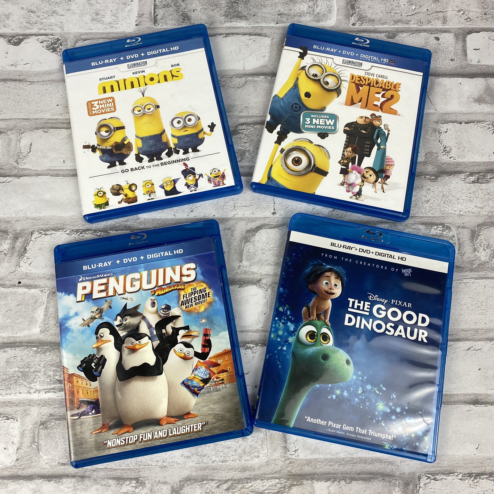 Animation Kids Blu-Ray Lot of 4 Minions Good Dinosaur Penguins ...