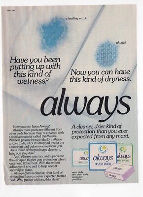 vintage 1980s mag print ad Always Maxi Pads Panty Liner feminine health ...
