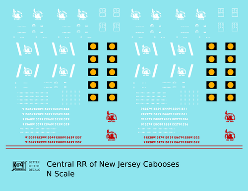 K4 N Scale Decals Central Of New Jersey CNJ Caboose White and Red | eBay