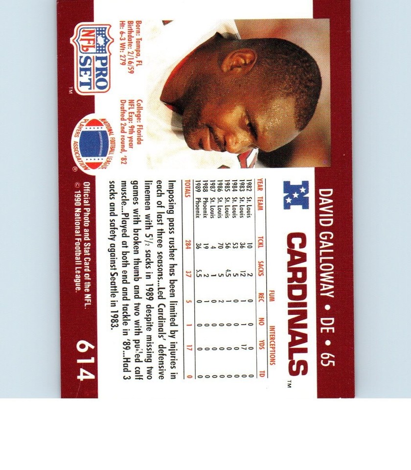 David Galloway 614 Cardinals 1990 Pro Set NFL Football Trading Card | eBay