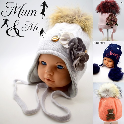 Girl's Handmade Winter Hat & Scarves with Strings & Real Fur Pom-Poms ...