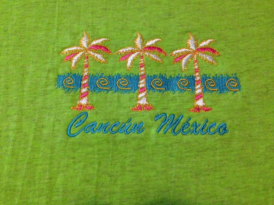 VINTAGE CANCUN, MEXICO GREEN EMBROIDERED T SHIRT XL | eBay