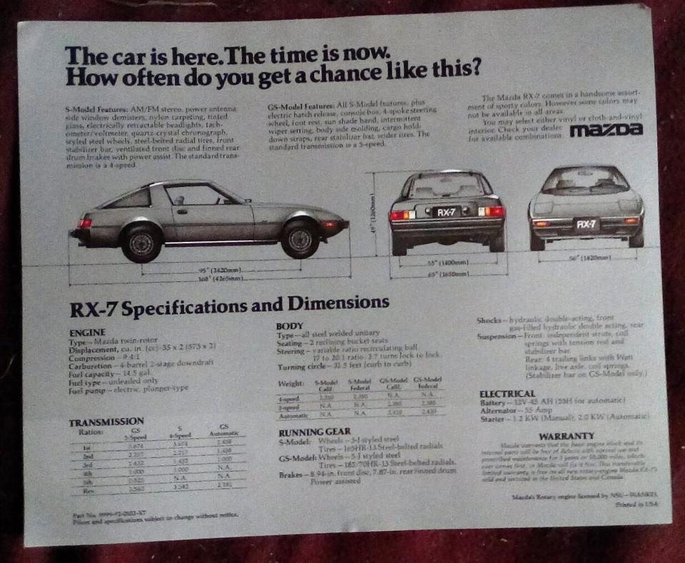 1979 Mazda Rx-7 Rx7 Original Car Sales Brochure - 9x11 sheet | eBay
