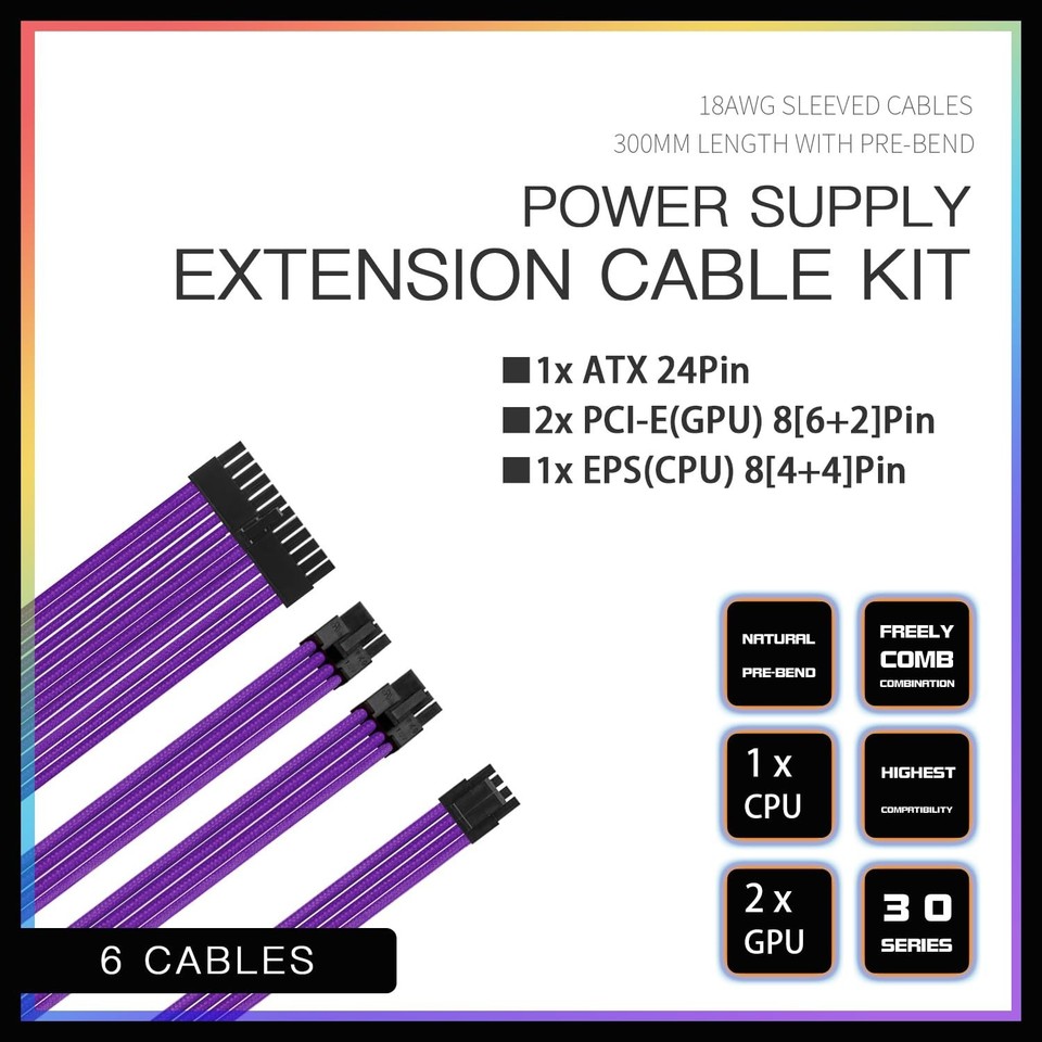 ASTRAL COOLER PSU Cable Extension Kit 24Pin ATX EPS PCI-E Pink Sleeved ...