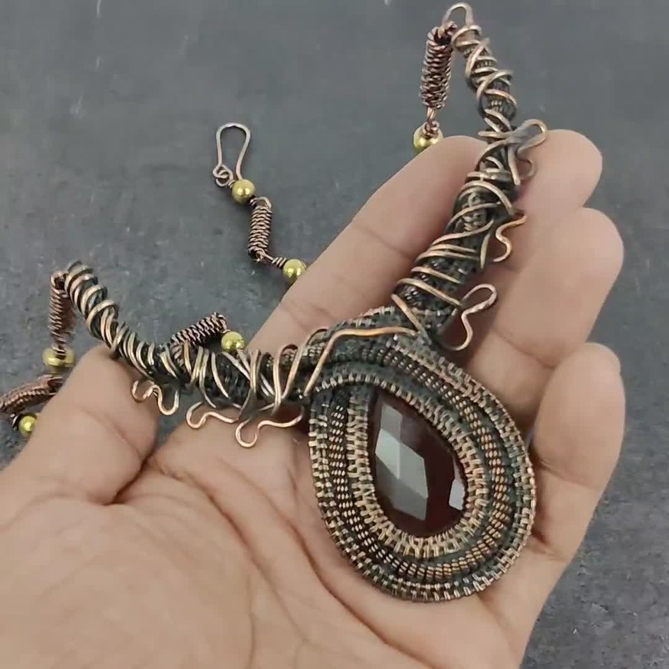 Kashmir Red Ruby(Simulated) Gemstone Copper Wire Wrap Jewelry Necklace ...