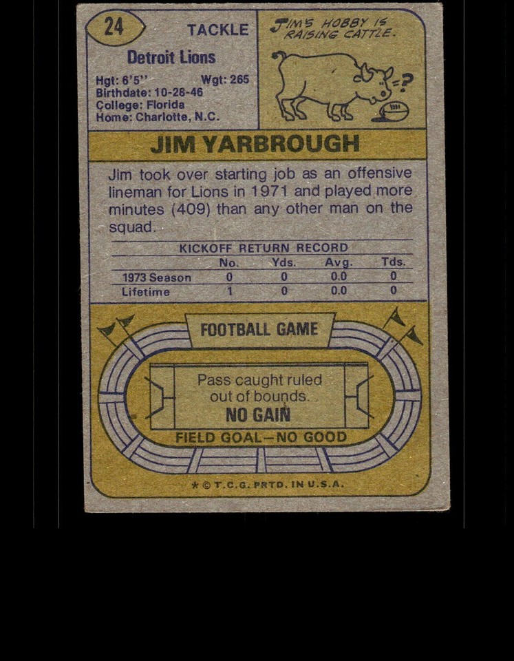 JIM YARBROUGH 1974 Topps Football #24 B1R4S2P037 | eBay