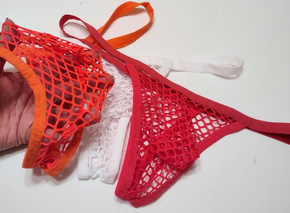 Men's Rio Thong G String Airy Cool Big Hole Spandex FISHNET Bright ...