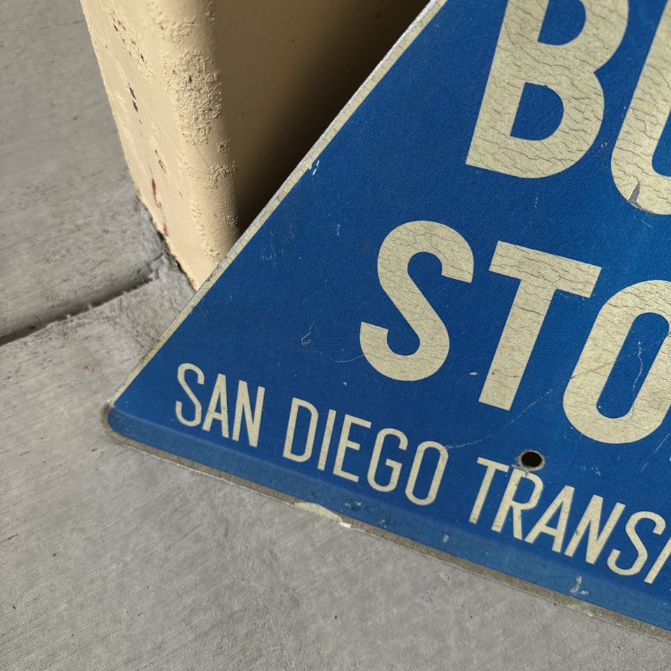 Vintage San Diego Transit Corp Bus Stop Route Sign Rare Blue Aluminum ...