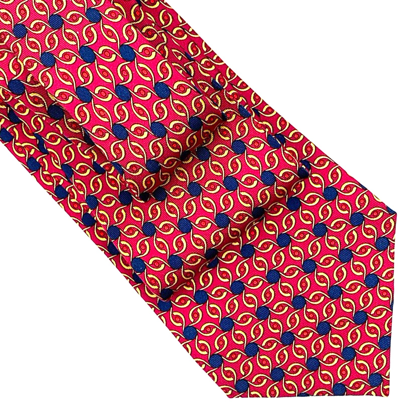 Hermes Red Tie - Yellow Interlocking Curves Blue Polk… - Gem