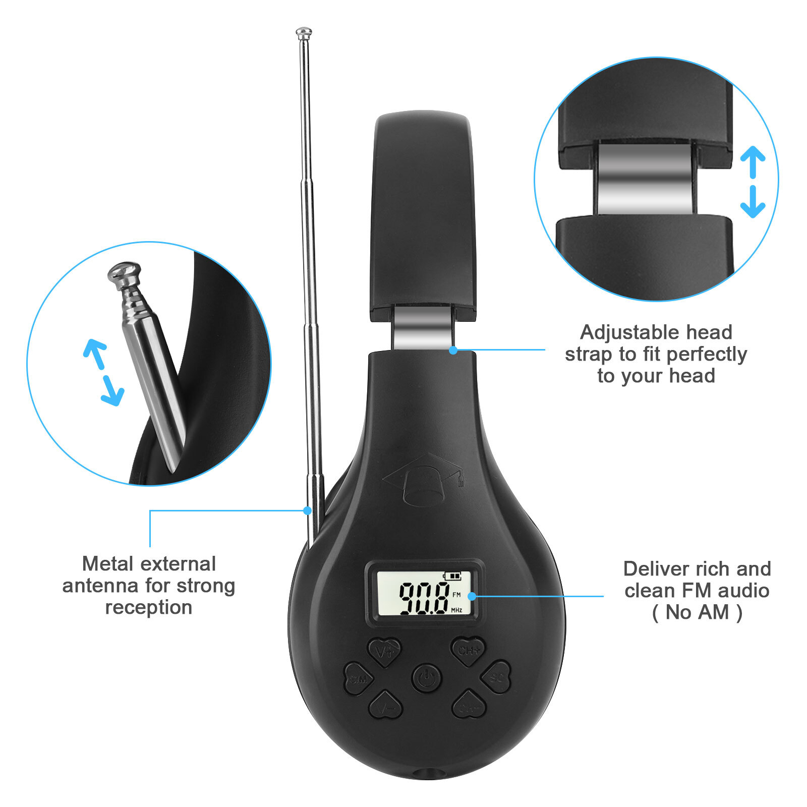 Foldable Stereo Bass Sound FM Radio Reception Headset Noise Reduction ...