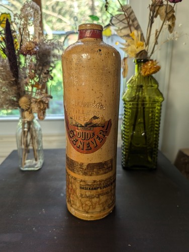 ANTIQUE 10½" Hasekamp & Co OUDE GENEVER Stoneware Bottle Gin Dutch ...