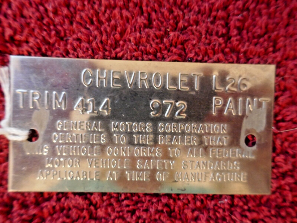CHEVROLET L26 414 972 ORIGINAL USED PAINT TRIM TAG (1) GM | eBay