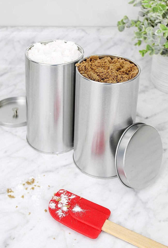 Double Seal Tea Canisters 4pk, Large Round Metal Containers w/ Interior ...
