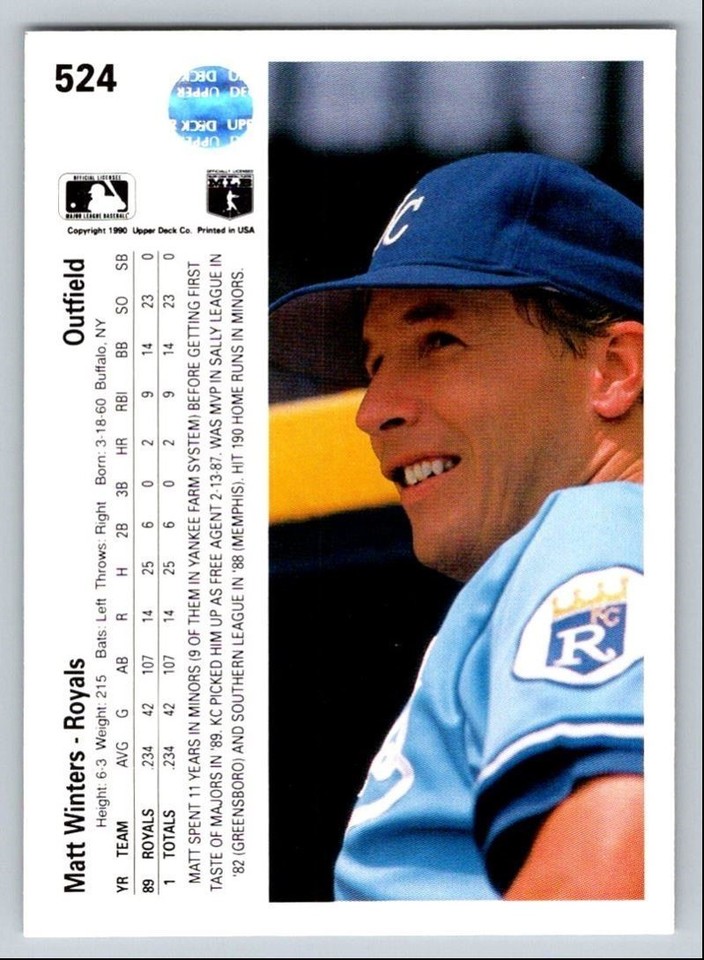 1990 Upper Deck #524 Matt Winters Kansas City Royals Baseball Card | eBay