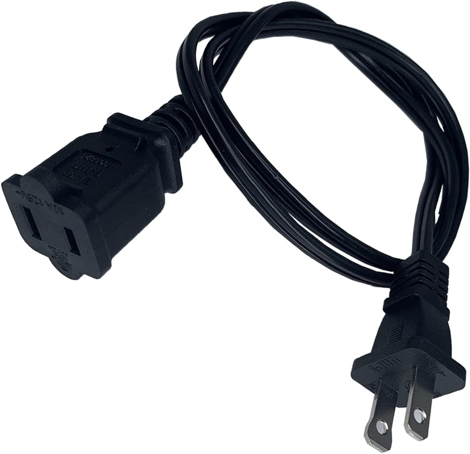 Small Extension Cord 3 FT, Short Two Prong, Black Male Female 18 AWG ...