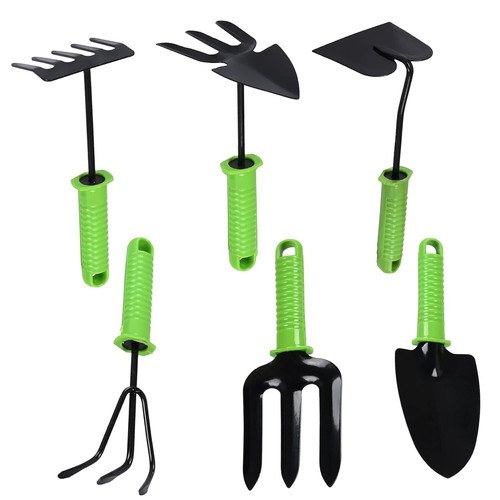 6 Pcs Garden Tools Set (Hand Fork, Trowel, 3 Tooth Rake Cultivator, 2 ...