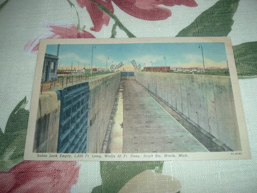 1930s Linen Postcard SAULT STE MARIE SABIN LOCK EMPTY Curteich CT Art ...