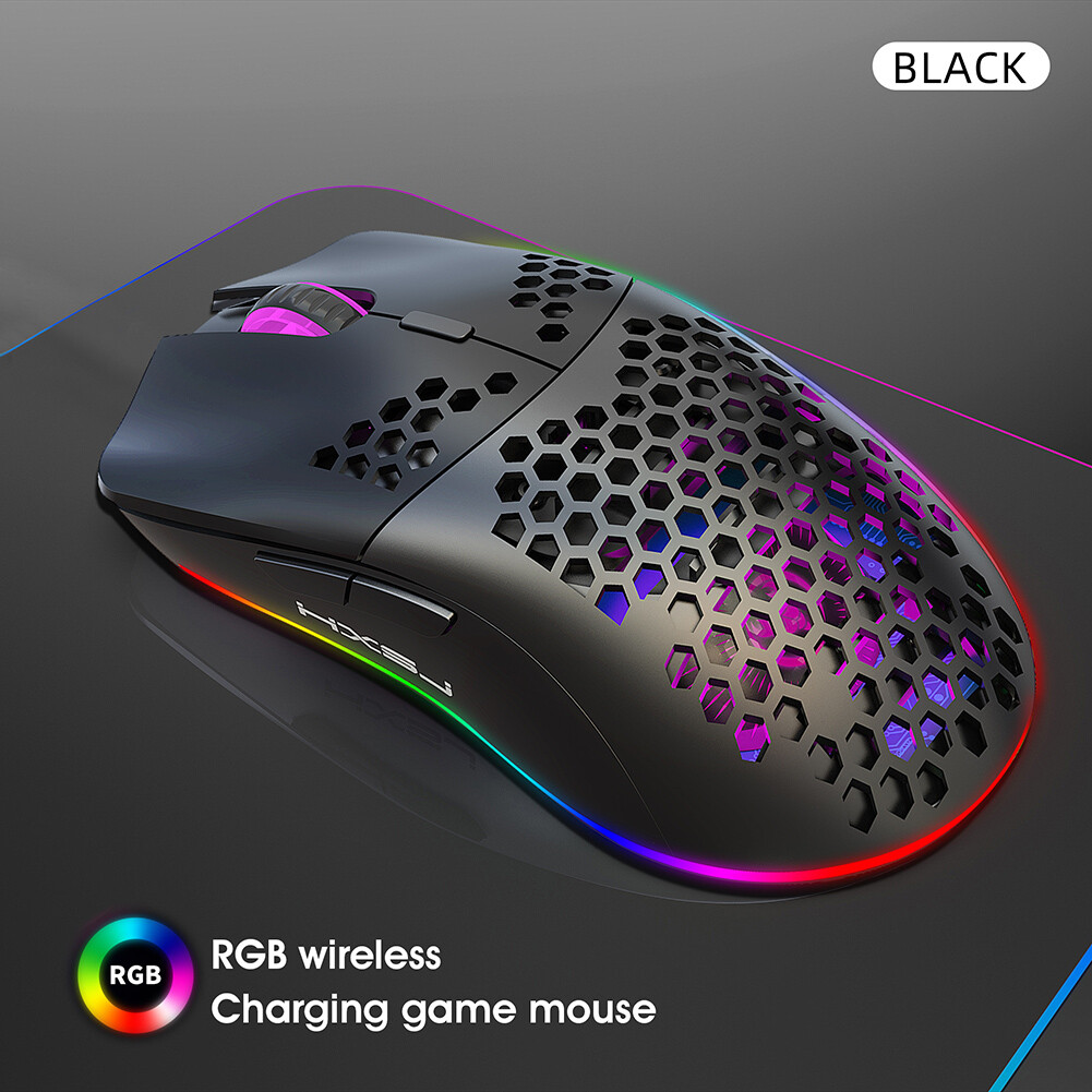 HXSJ T66 Wireless Gaming Mouse Honeycomb Shell Rechargeable Optical ...