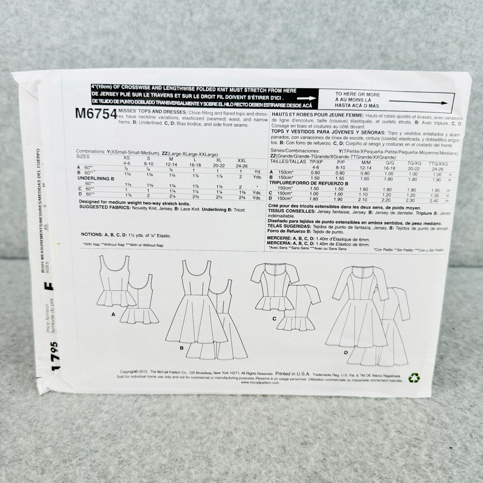 McCall's M6754 MISSES WOMEN FLARED TOPS DRESSES SEWING PATTERN SIZE Xsm ...