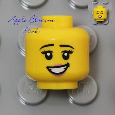 NEW Lego Female Girl MINIFIG HEAD w/Pink Lips Big Happy Smile & Black ...