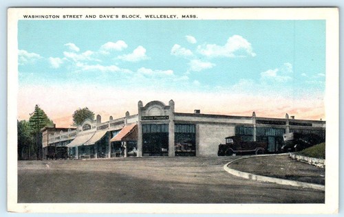 WELLESLEY, Massachusetts MA~ DAVE'S BLOCK Washington Street Scene 1920s ...