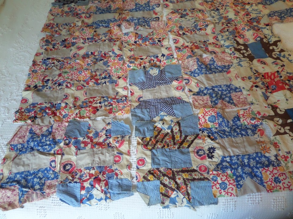Vtg 37 Handstitched quilt blocks feedsack cotton Blocks 8x10 ...